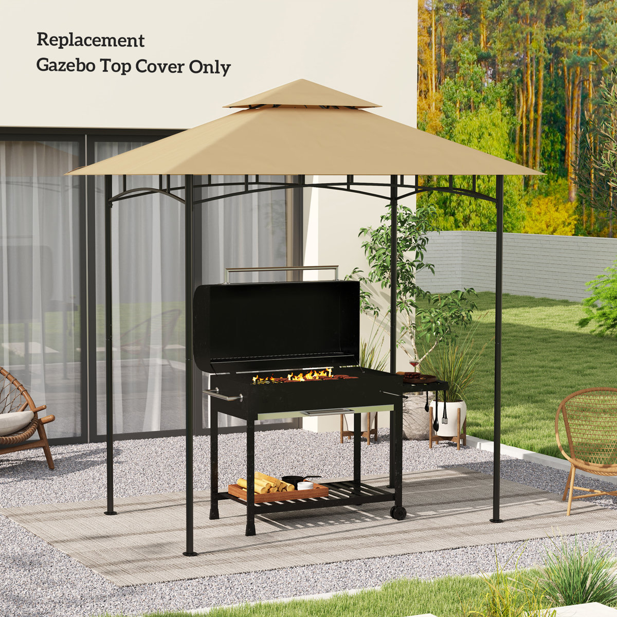Outsunny Grill Gazebo Canopy Replacement Roof, UPF50+ Protected, 5' X 8' Outdoor BBQ Canopy ...